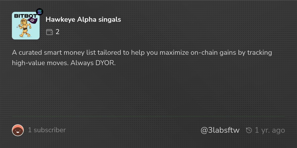 Hawkeye Alpha singals | Solana | Chain.fm